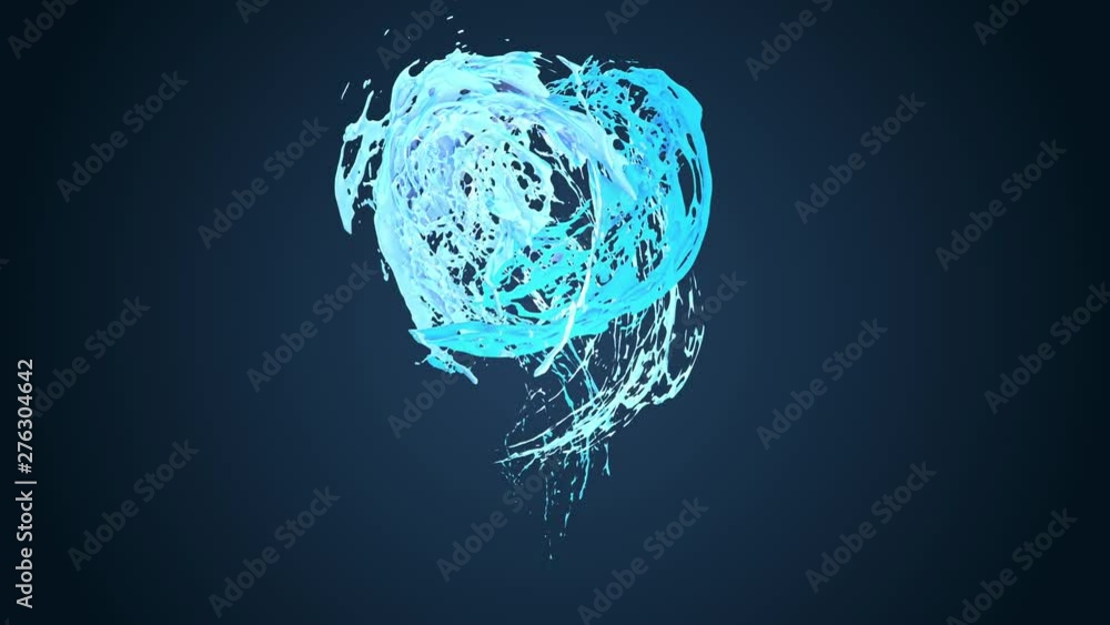 4k blue splash moves past the camera in slow motion in cartoon style ...