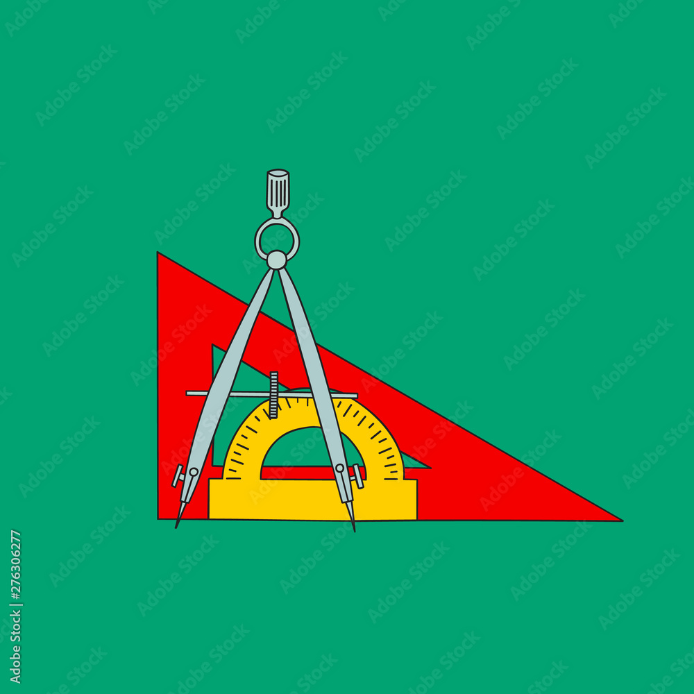 Hand drawn sketch line art vector illustration of triangle ruler half ...