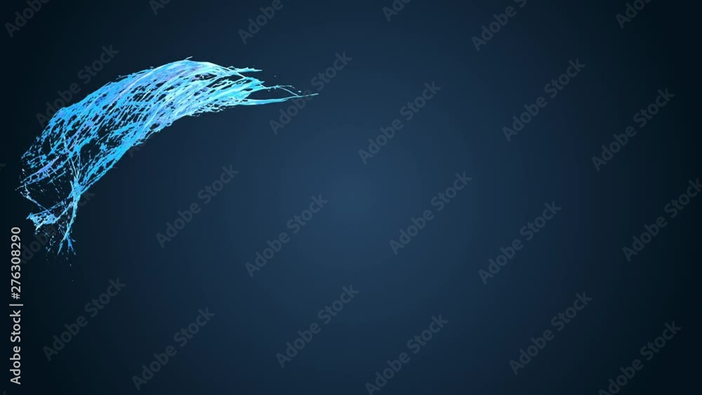4k blue splash moves past the camera in slow motion in cartoon style ...