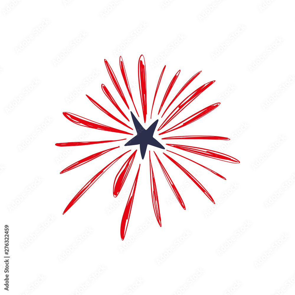 Doodle hand drawn shooting star firework, celebrate USA holiday ...