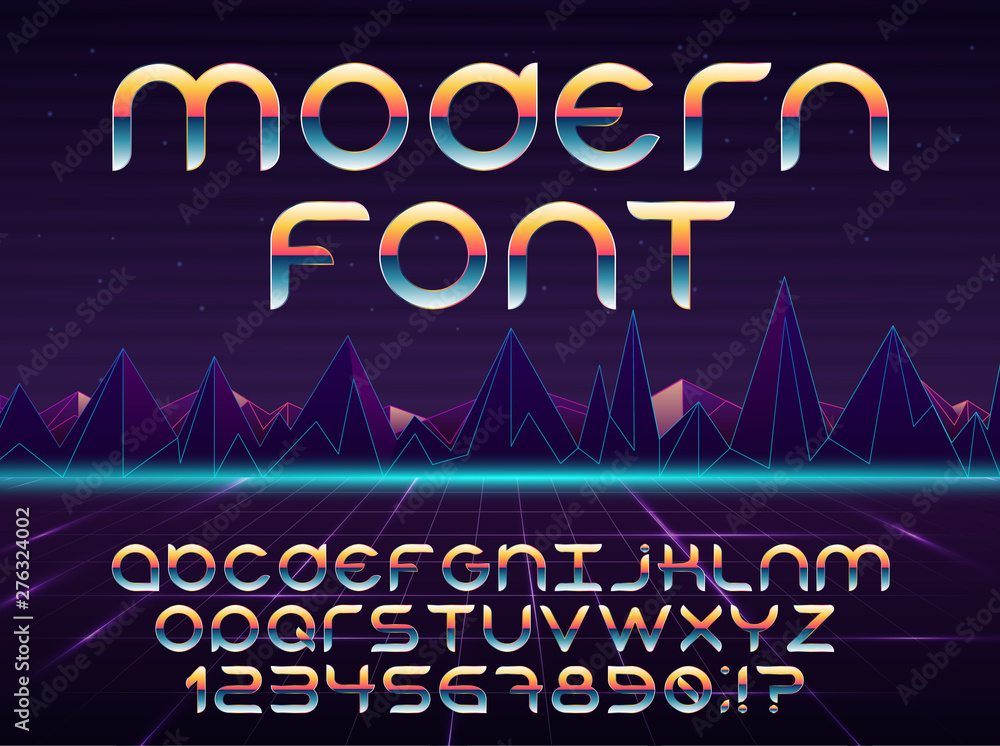 Color, bright font in the old style. Vector, vintage alphabet. Style 80 ...