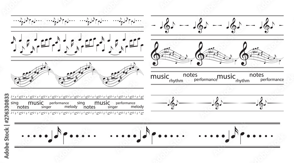 seamless borders with music notes - vector musical frames Stock Vector ...