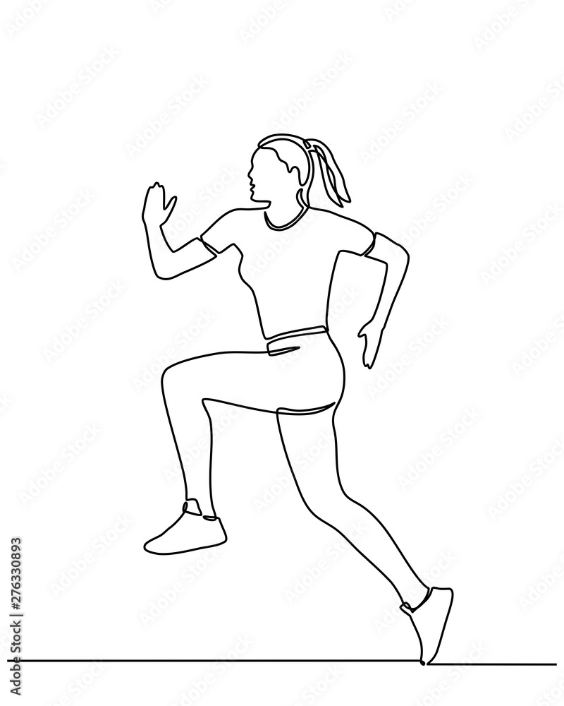 Continuous line drawing of woman running. Art concept of a running man ...