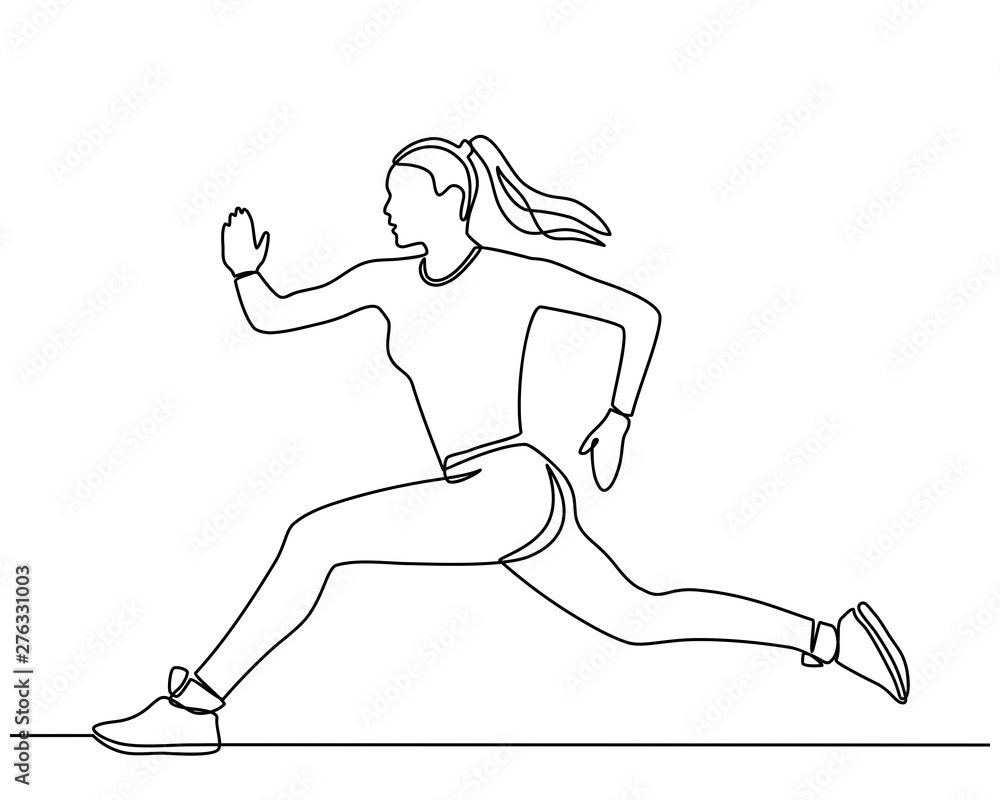 Continuous line drawing of woman running. Art concept of a running man ...