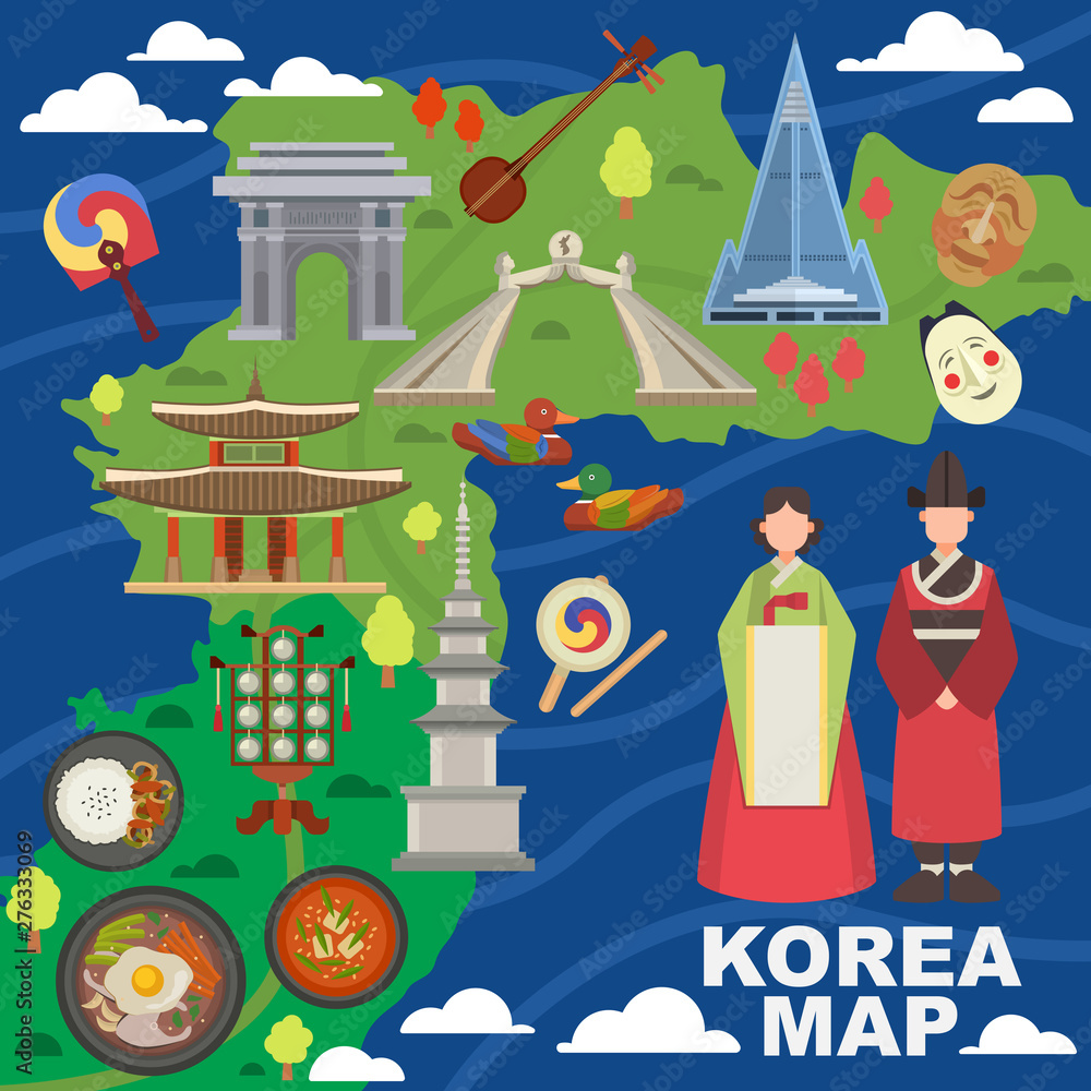 Korea Map Clipart Symbols