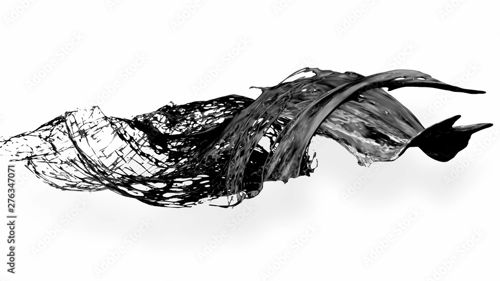 black splash like petroleum is hanging in the air. 3d rendering of ...