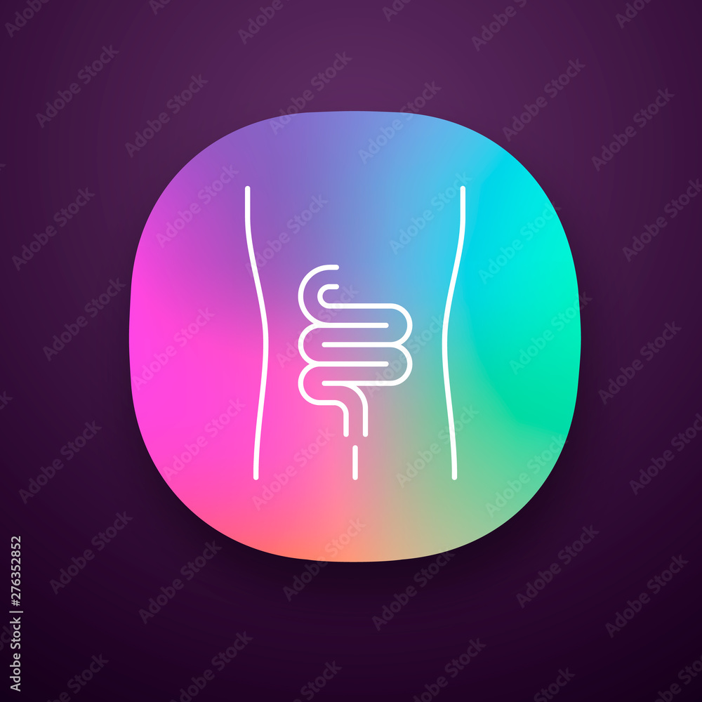 Healthy intestine app icon. Human organ in good health. Functioning ...