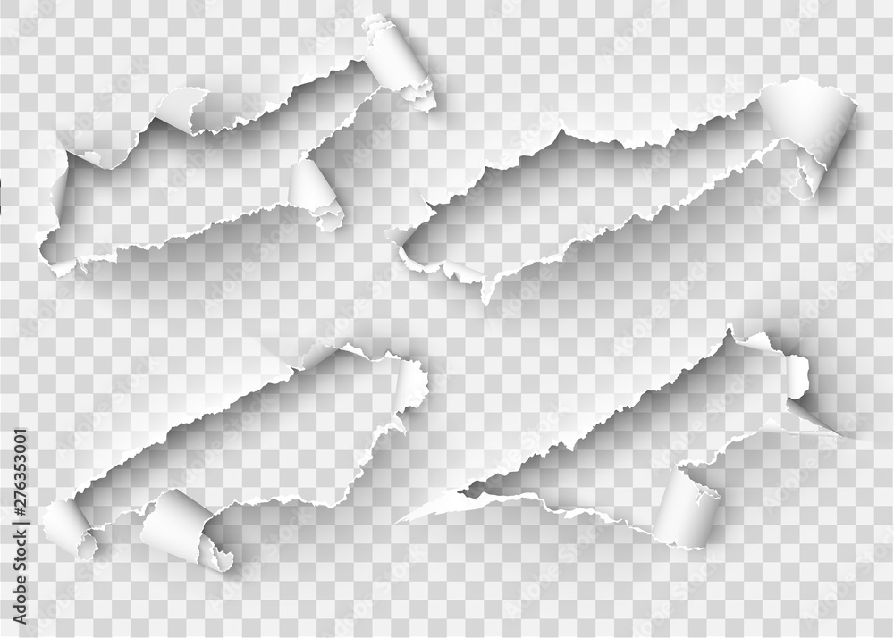 Torn ripped paper vector template, sides with ripped edges on realistic ...