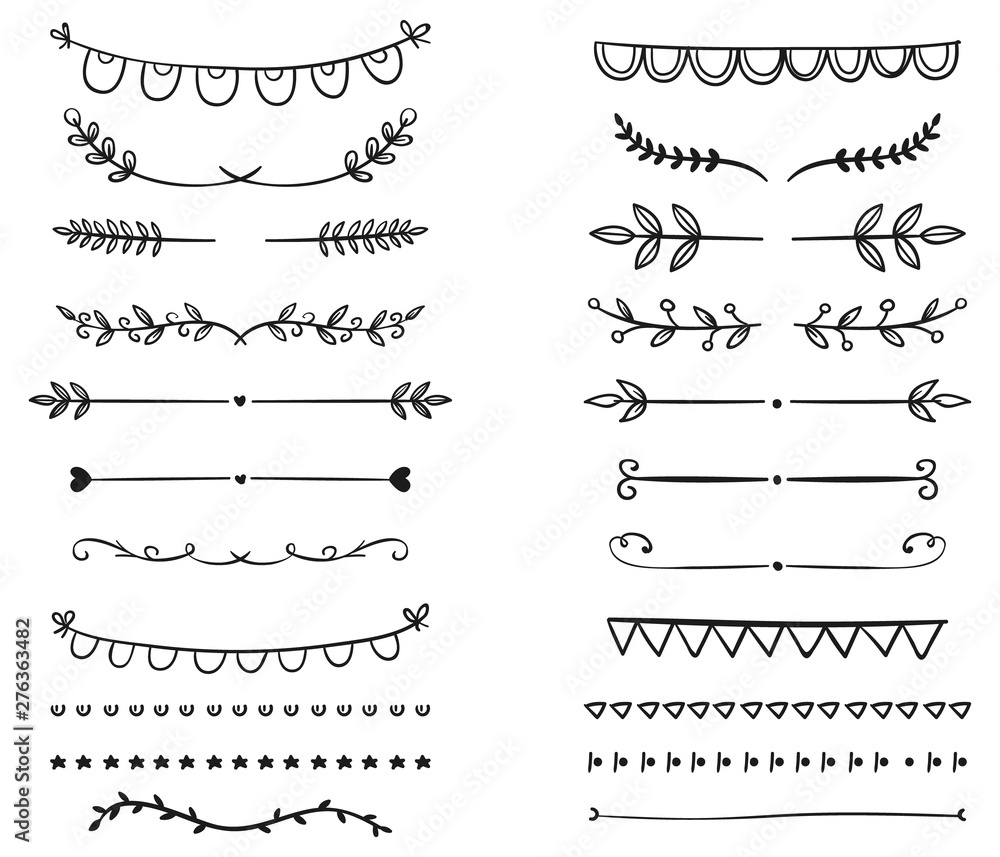 Hand drawn vector dividers. Lines, borders and laurels set. Doodle ...