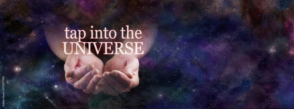 Tap Into the Power of the Universe - male cupped hands emerging from ...