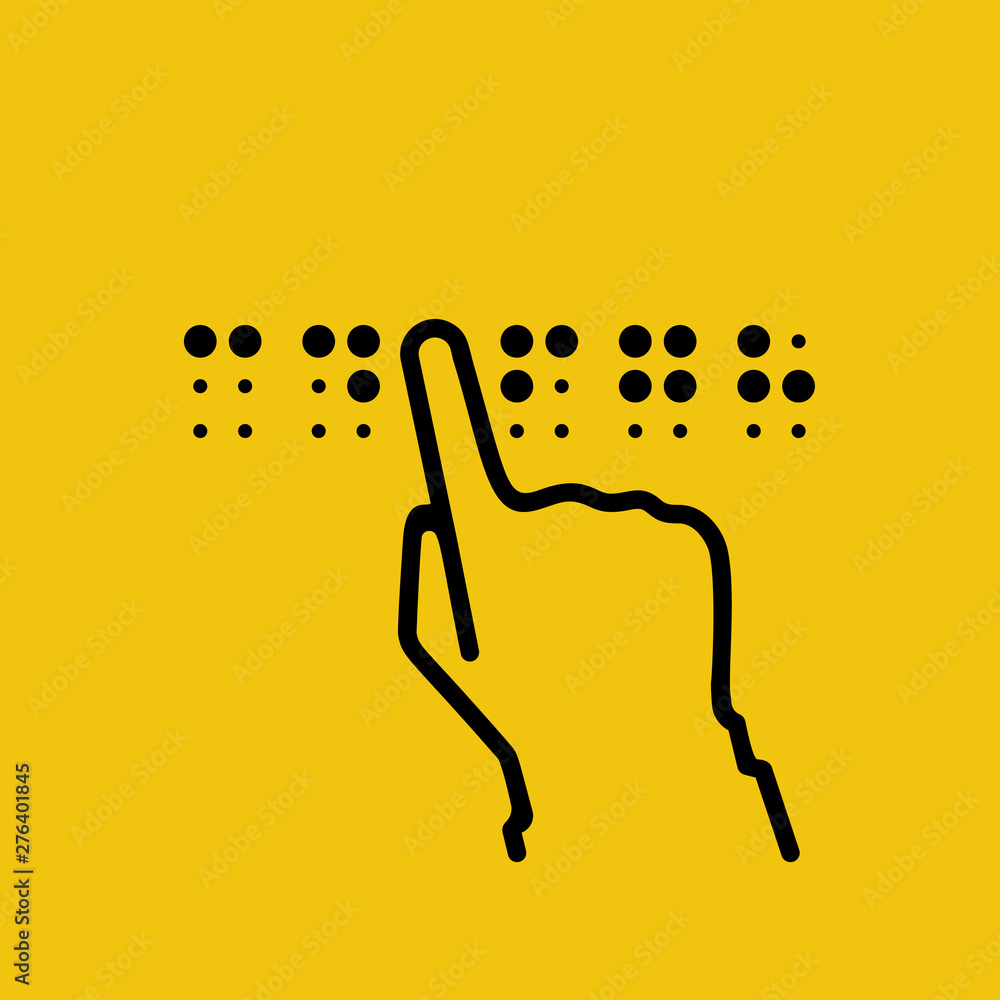 Blind reading black icon. Braille language. Finger of the person drives ...