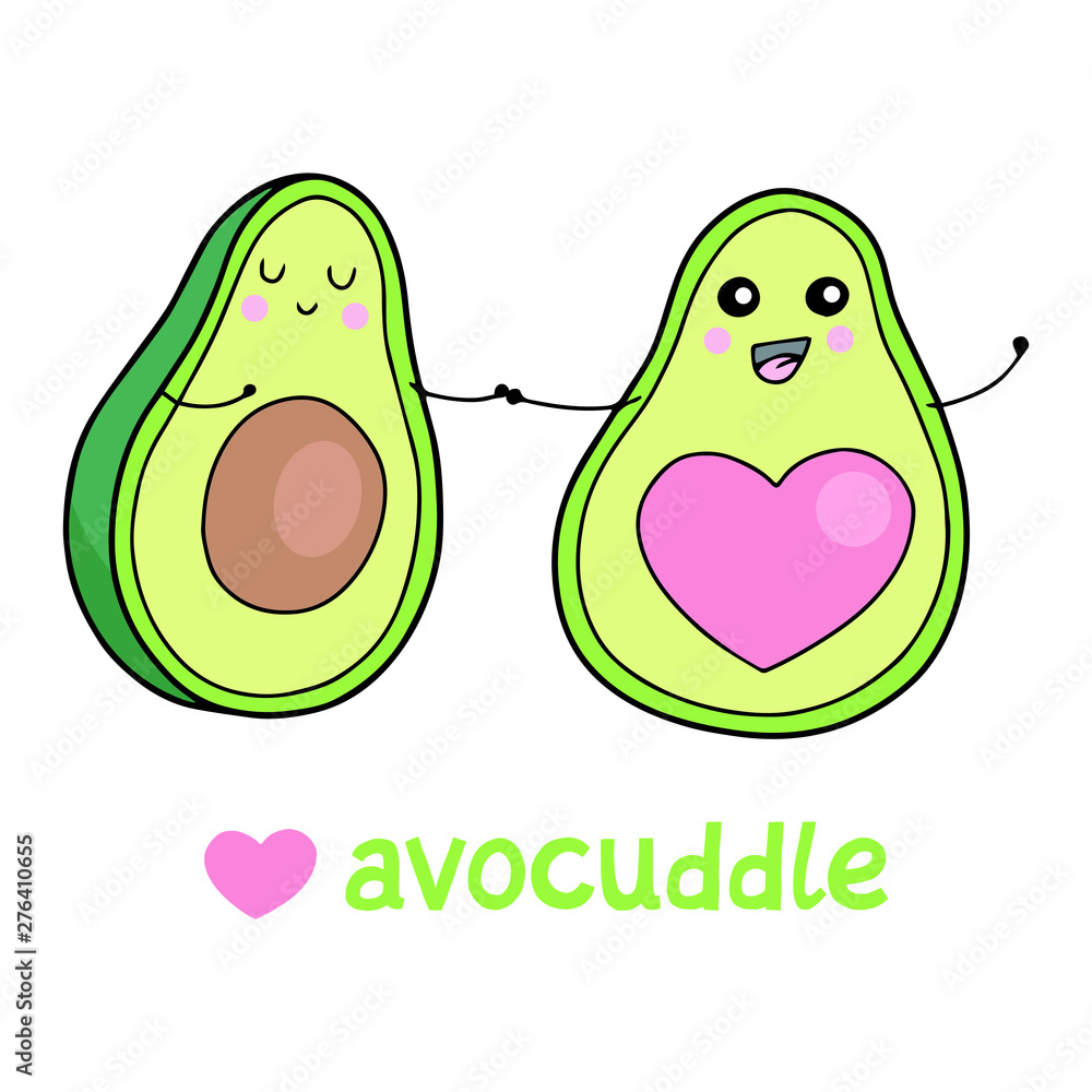 Cute cuddling avocado vector illustration. Avocuddle kawaii character ...