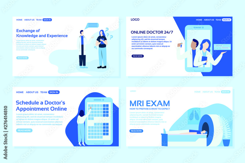 Medical web page concepts. Web page design templates set of learning ...