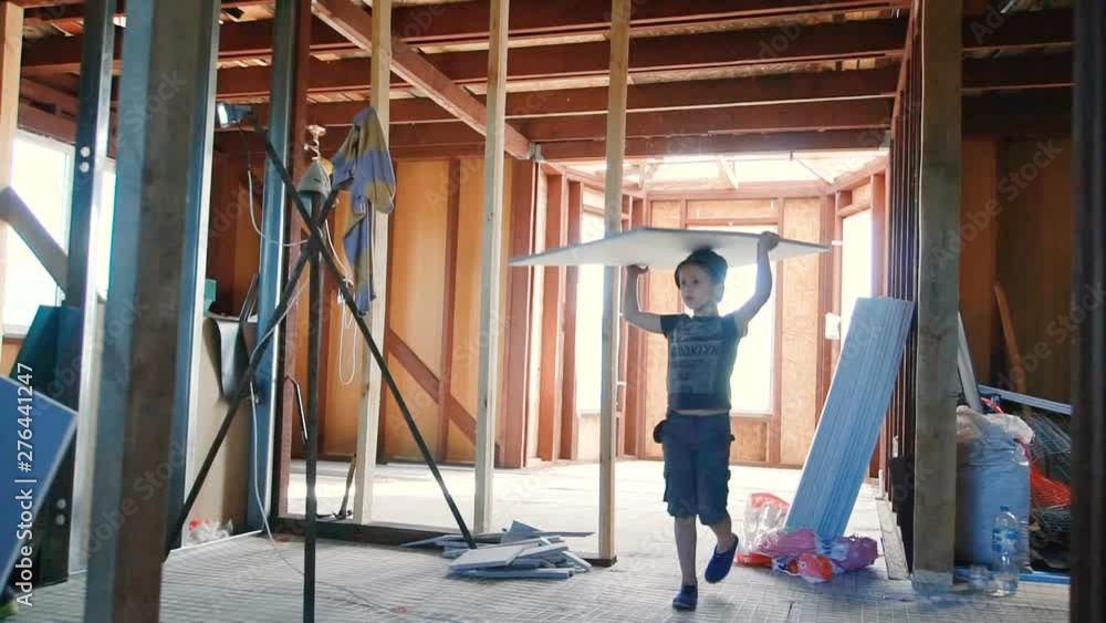 Two brothers and a friend. Work in the house. Construction of a country ...