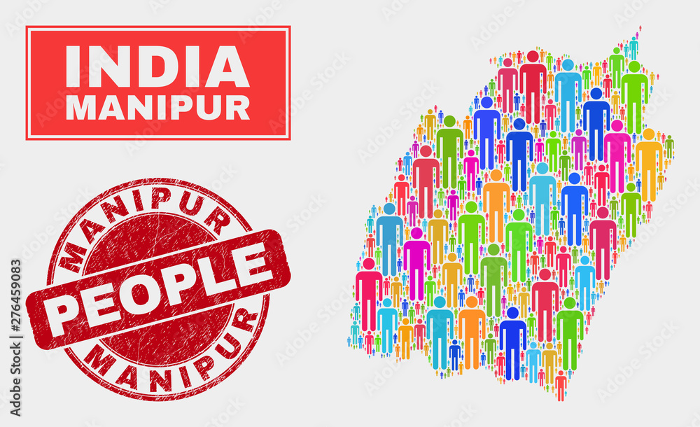 Demographic Manipur State map abstraction. People colorful mosaic ...