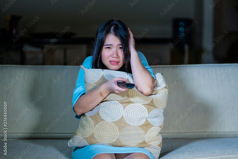 young beautiful and scared Asian Japanese teenager woman in fear ...