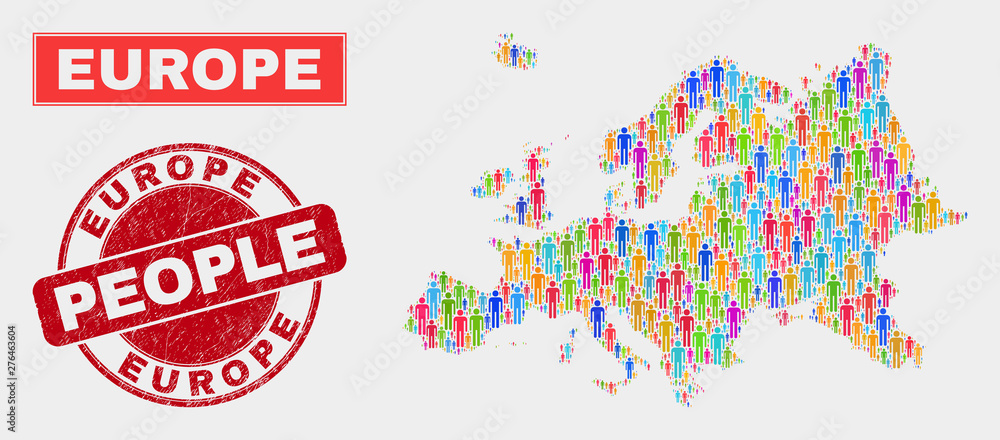 Vektorová grafika „Demographic Europe map illustration. People bright ...