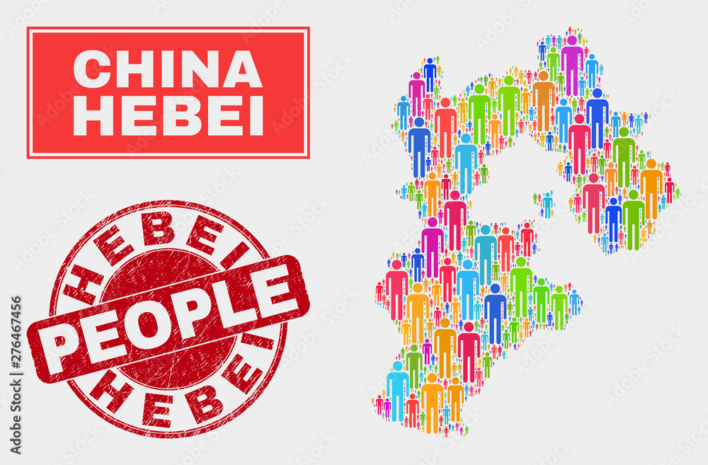 Demographic Hebei Province map abstraction. People color mosaic Hebei ...