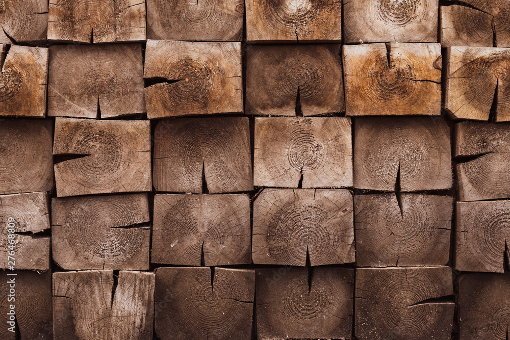 Mosaic of square bars, wooden planks. Brown slat, planch, bred wall ...