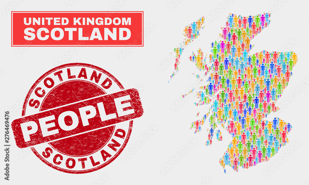 Demographic Scotland map abstraction. People color mosaic Scotland map ...