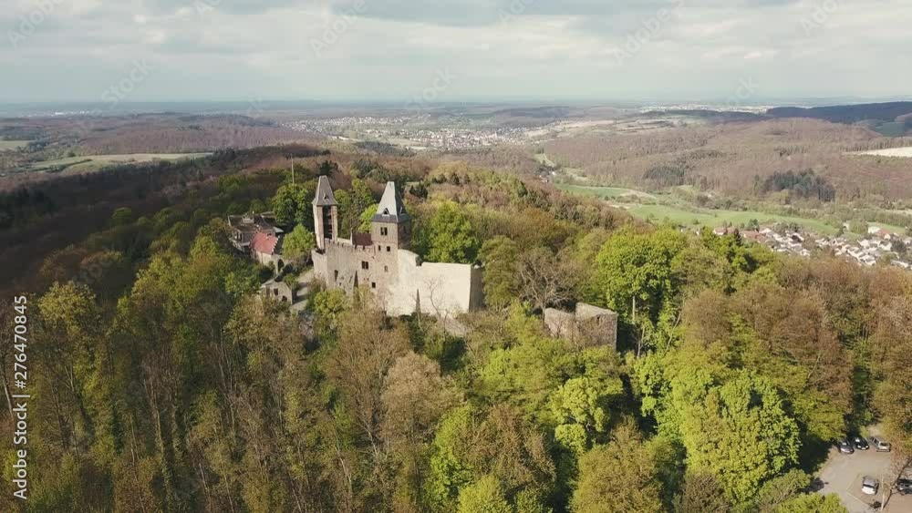 Aerial view of historic castle Frankenstein in summer Germany Eberstadt ...