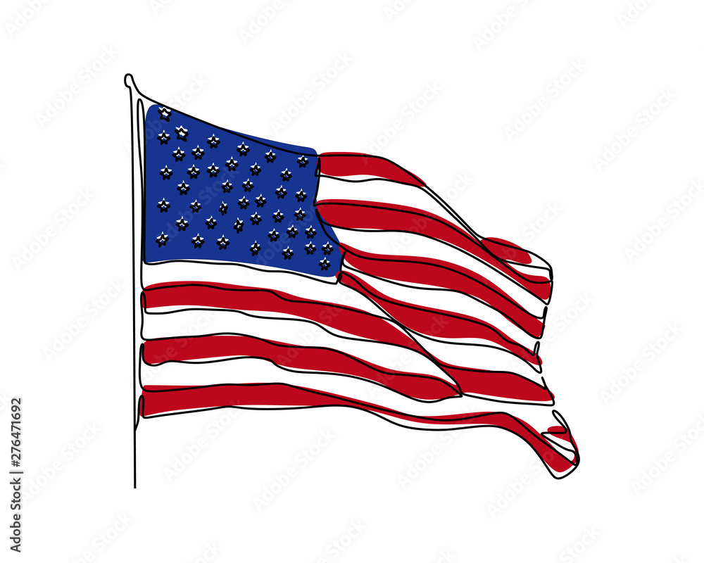 American flag continuous one line drawing minimalist design. United ...