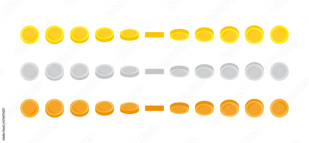 Set of coin sprites illustration for animation frames. Use in game ...