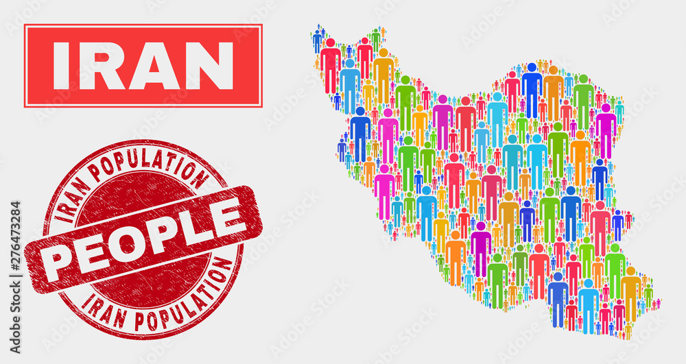 Demographic Iran map abstraction. People bright mosaic Iran map of ...