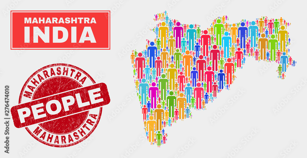 Demographic Maharashtra State map illustration. People color mosaic ...