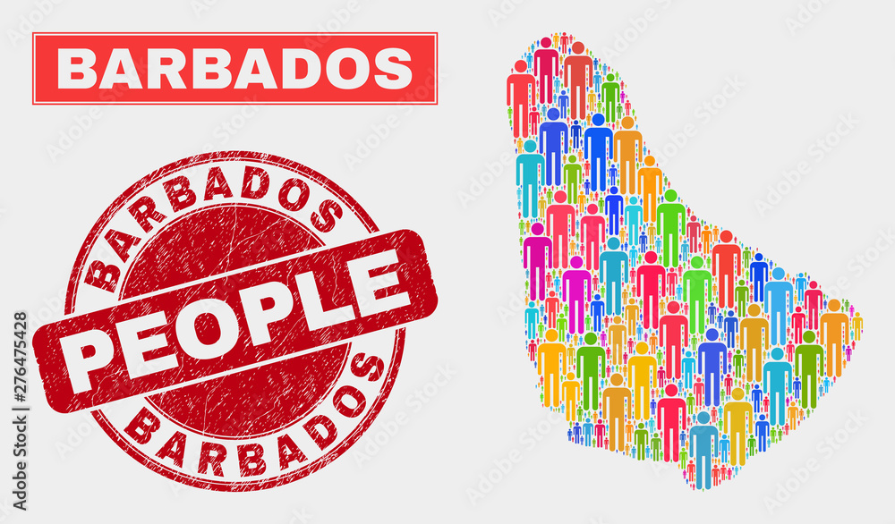 Demographic Barbados map illustration. People bright mosaic Barbados ...