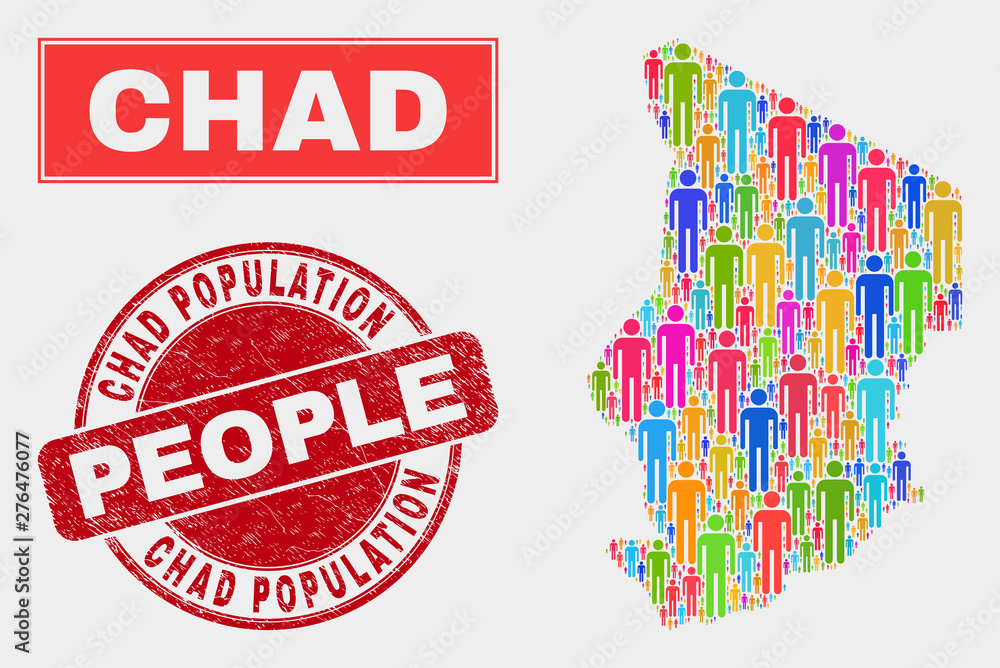 Demographic Chad map illustration. People bright mosaic Chad map of men ...