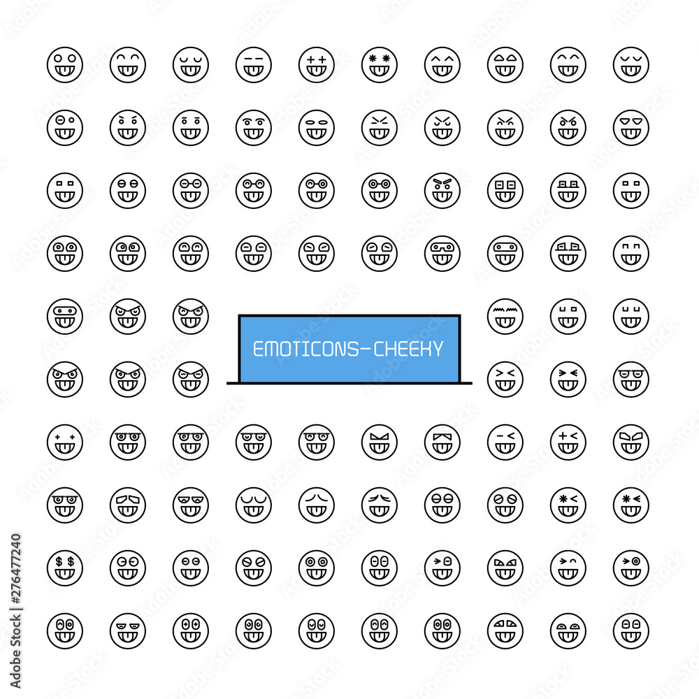 collection of yellow emoticons cheeky face line design Stock Vector ...