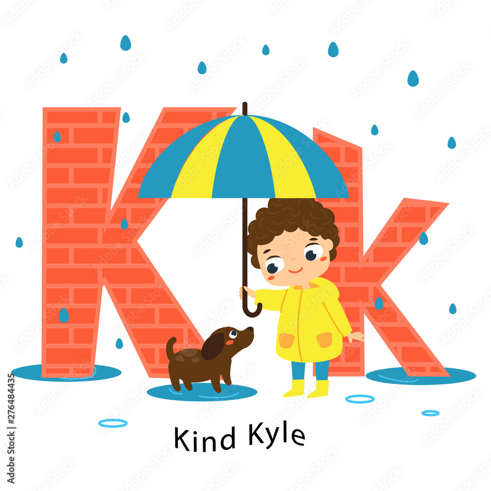 Kids alphabet. English letters with cartoon children characters. K for ...