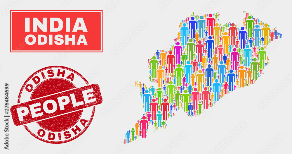 Vetor de Demographic Odisha State map abstraction. People bright mosaic ...