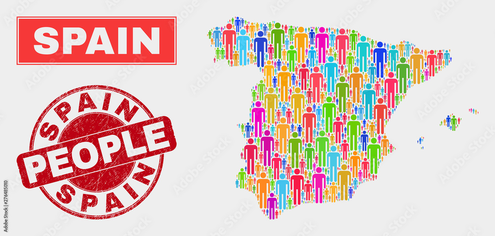 Demographic Spain map abstraction. People bright mosaic Spain map of ...
