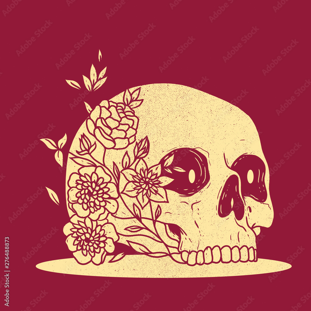 Skull and flowers vector illustration. Skull, tattoo, vector art ...
