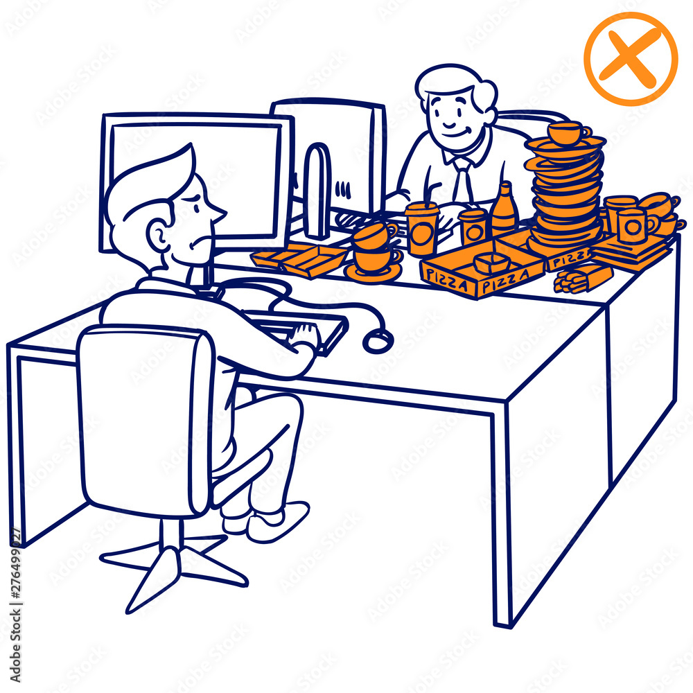 Vector drawing of a messy workplace. Completed desk that bothers ...