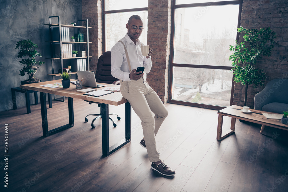 Full length body size portrait of his he nice busy attractive confident ...