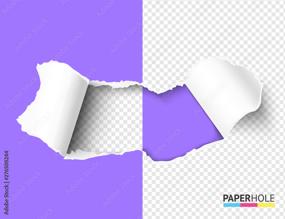 Poster Halfed vertically blank teared paper hole with rip edges and ...