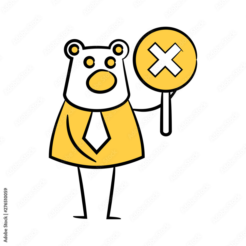 bear businessman holding ban sign yellow stick figure character theme ...