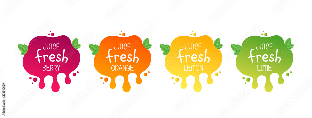 Juice fresh fruit label icon for your needs. Berry, orange, lemon, lime ...