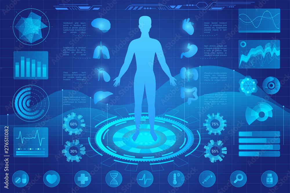 Human anatomy medical hologram vector illustration. Patient internal ...