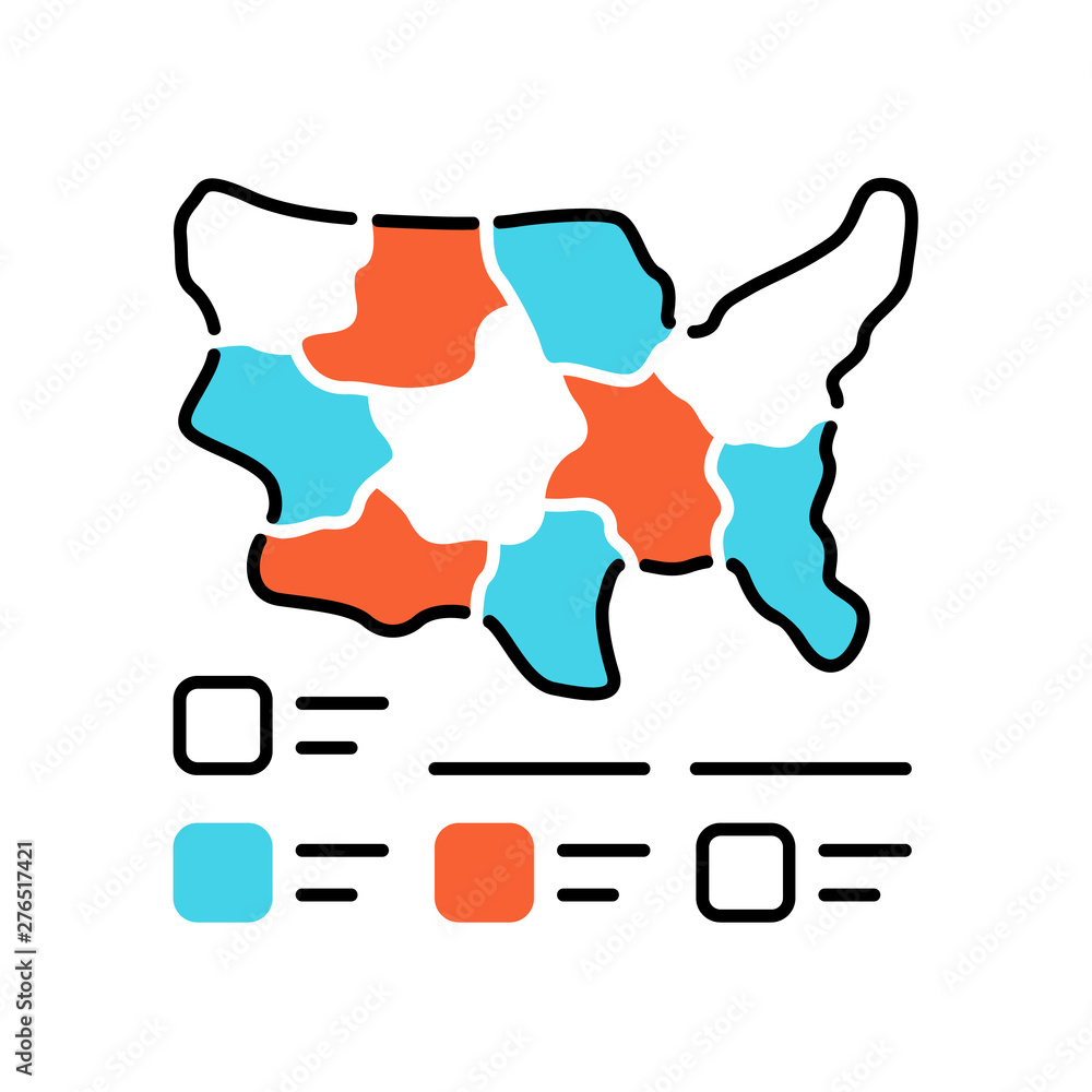 Cartogram color icon. Diagram. USA map with statistics. Data ...