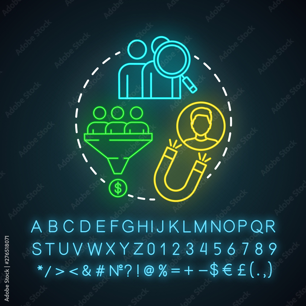 Lead generation neon light icon. Digital marketing benefit. Advertising ...