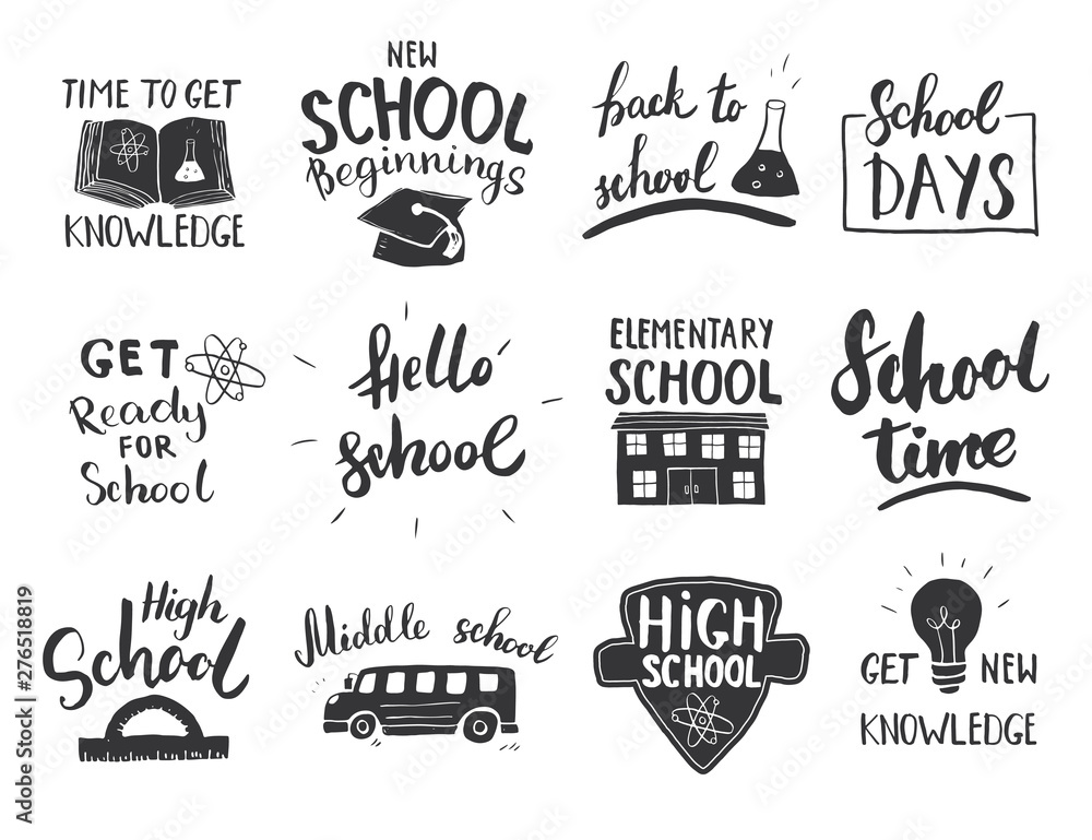 Back to School Calligraphic Letterings Set. Typographic Design ...