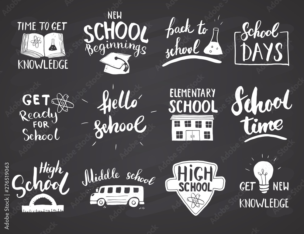 Back to School Calligraphic Letterings Set. Typographic Design ...