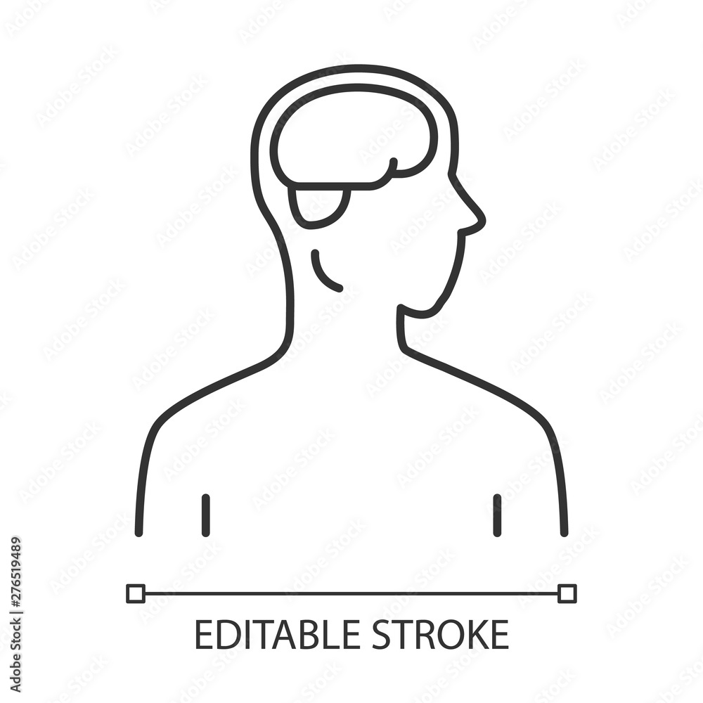 Healthy brain linear icon. Human organ in good health. Functioning ...