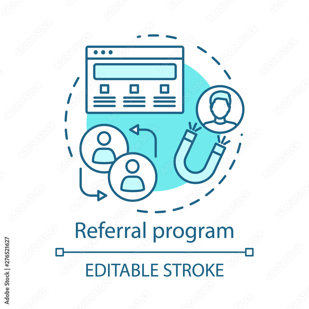 Referral program concept icon. Marketing campaign idea thin line ...