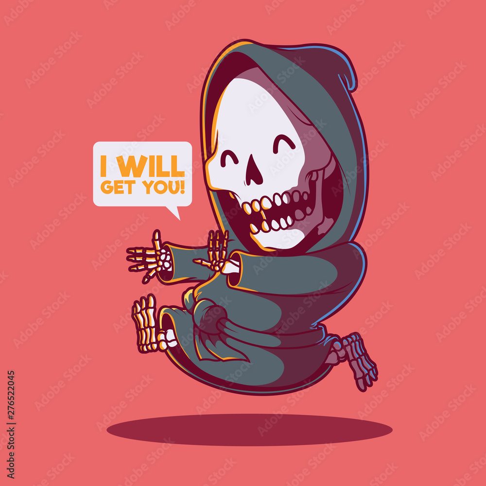 Reaper running vector illustration. Skeleton, reaper, death, comics ...