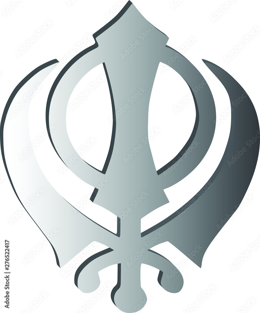 The main symbol of Sikhism - the sign of Khanda made of silver metal ...